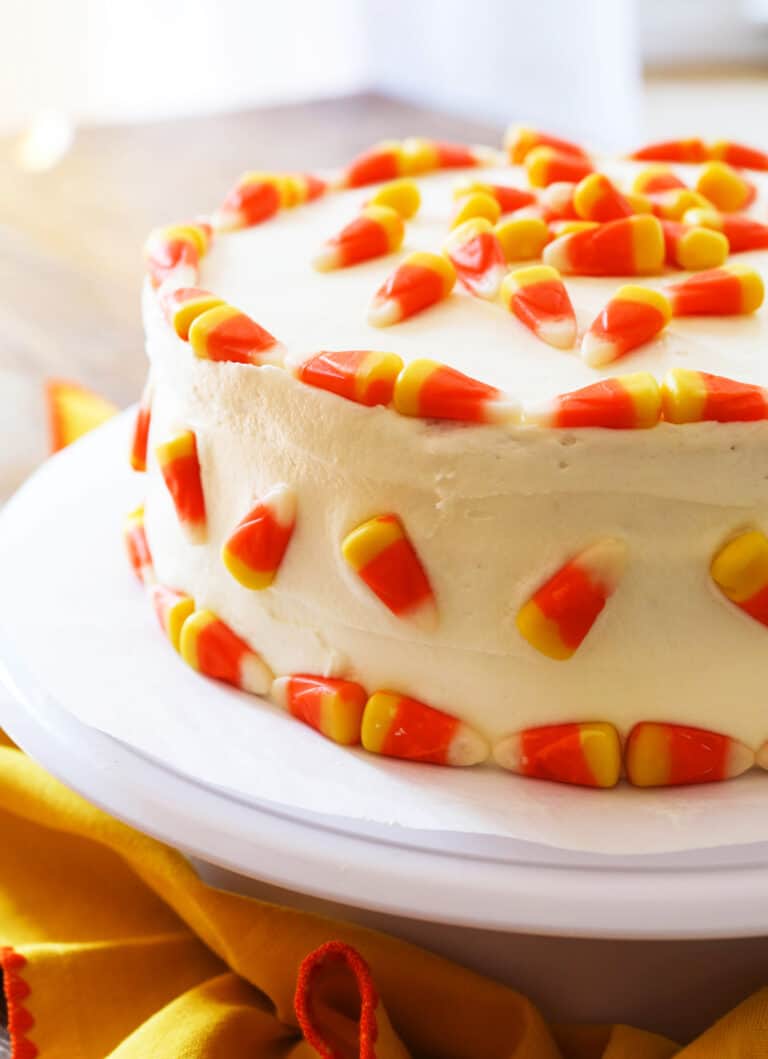Candy Corn Cake - Festive fall dessert! - Pip and Ebbty