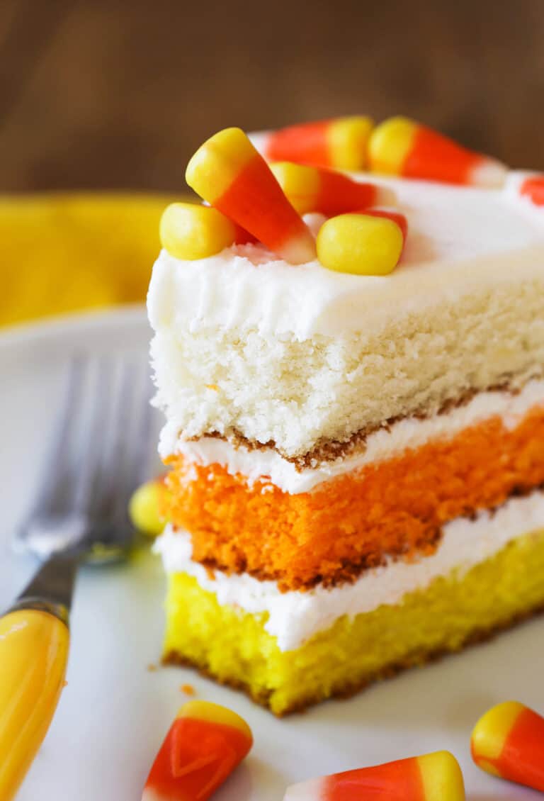 Candy Corn Cake - Festive fall dessert! - Pip and Ebbty